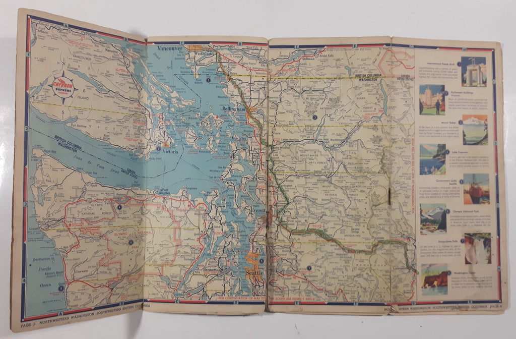 Vintage 1952 Chevron RPM Washington Points Of Interest and Touring Map ...