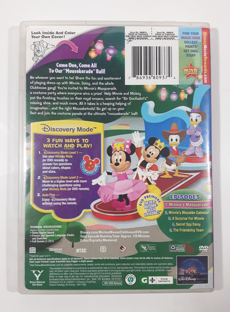Disney Mickey Mouse Clubhouse Minnie's Masquerade DVD Movie Film Disc ...
