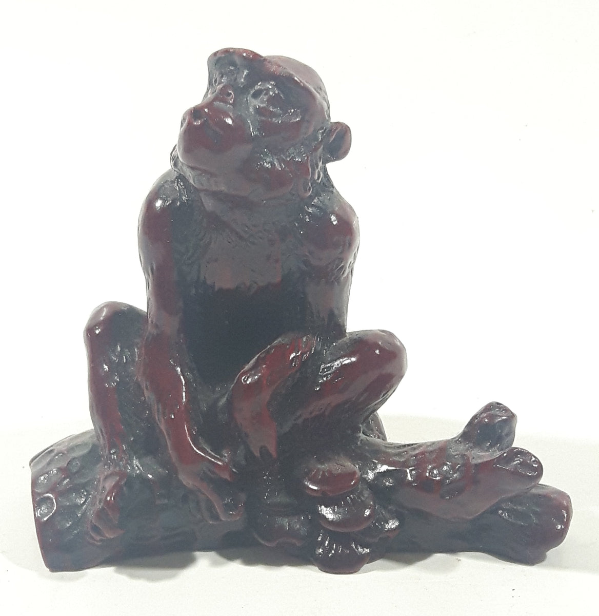 Monkey Sitting On A Log 3" Tall Red Resign Chinese Sculpture – Treasure ...