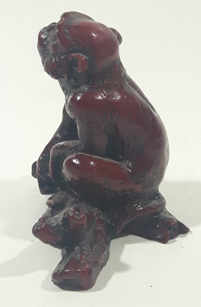 Monkey Sitting On A Log 3" Tall Red Resign Chinese Sculpture – Treasure ...