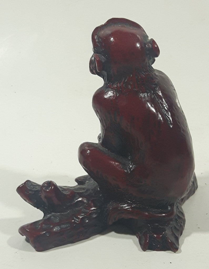 Monkey Sitting On A Log 3" Tall Red Resign Chinese Sculpture – Treasure ...