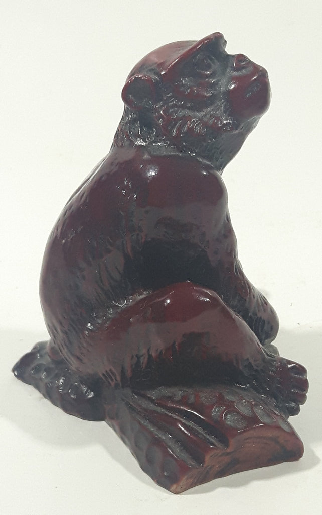 Monkey Sitting On A Log 3" Tall Red Resign Chinese Sculpture – Treasure ...