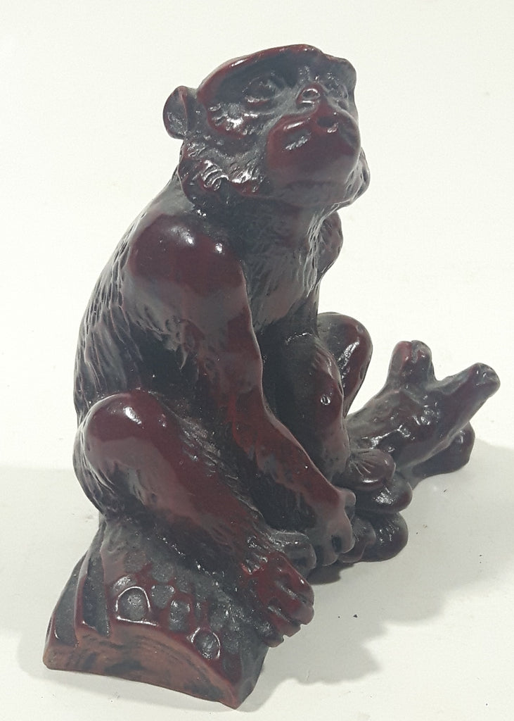 Monkey Sitting On A Log 3" Tall Red Resign Chinese Sculpture – Treasure ...