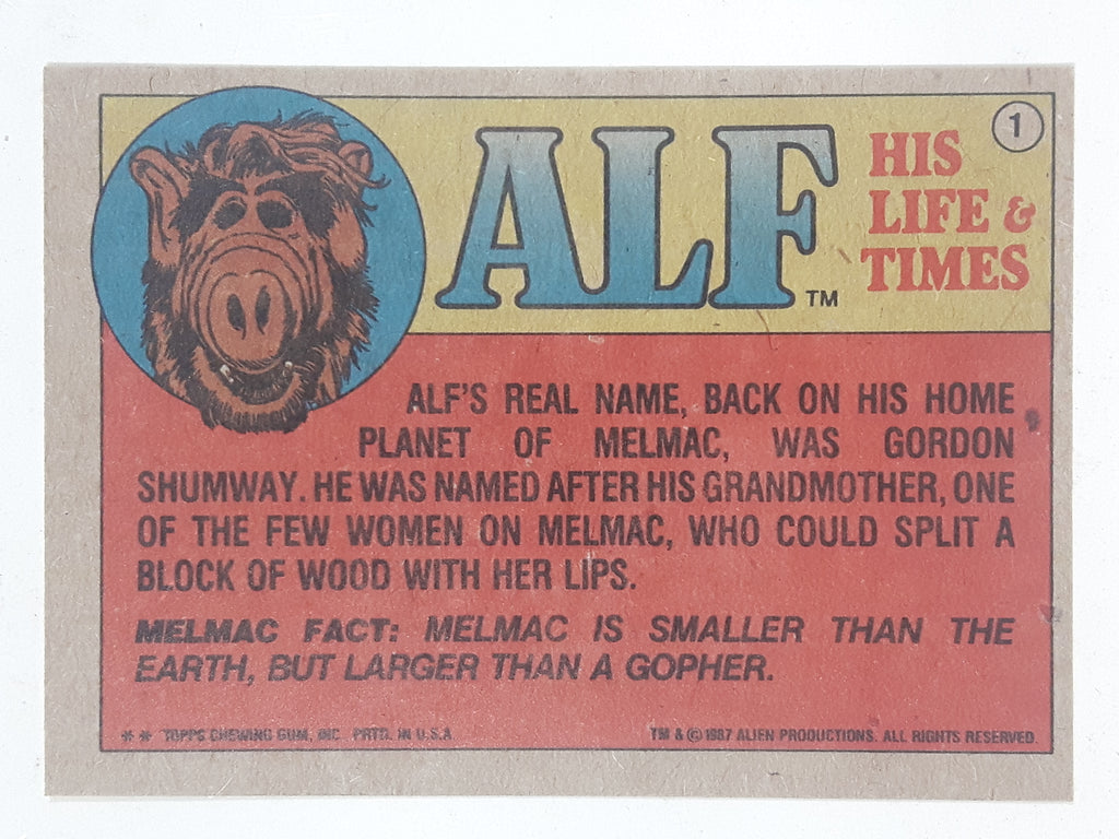 1987 Topps Chewing Gum Alien Productions Alf Trading Cards 69 Card + 1 – Treasure Valley ...