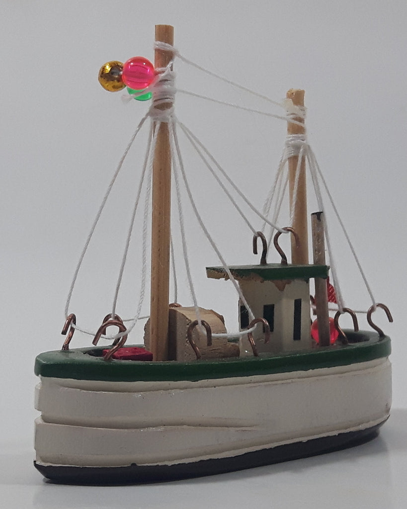 Fishing Trawler Sail Boat Detailed White And Green Small Wooden Boat M ...