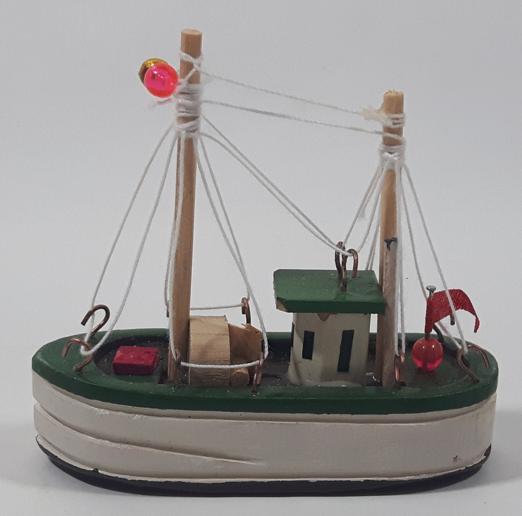 Fishing Trawler Sail Boat Detailed White And Green Small Wooden Boat M ...