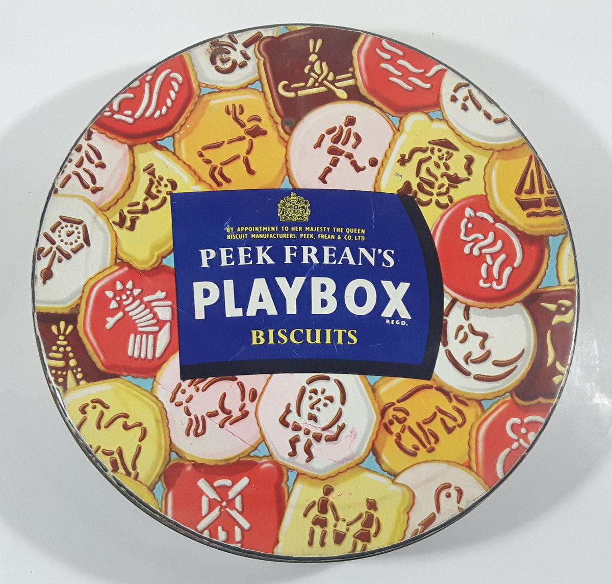 Vintage Peek Frean's Playbox Biscuits Round Tin Metal Container ...
