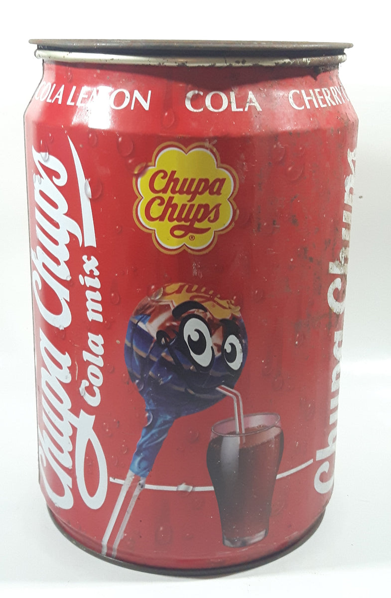 1997 Chupa Chups Cola Mix Cola Lemon Cherry Cola Red 10" Tall Metal Ca ...