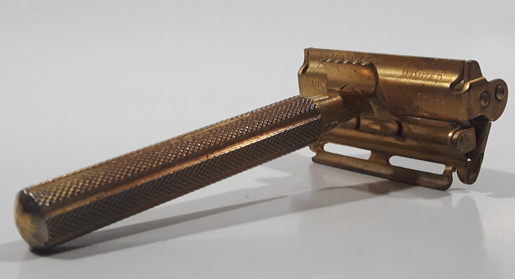 Vintage Gillette Safety Razor Co Valet Auto Strop Gold Tone Metal Shav ...