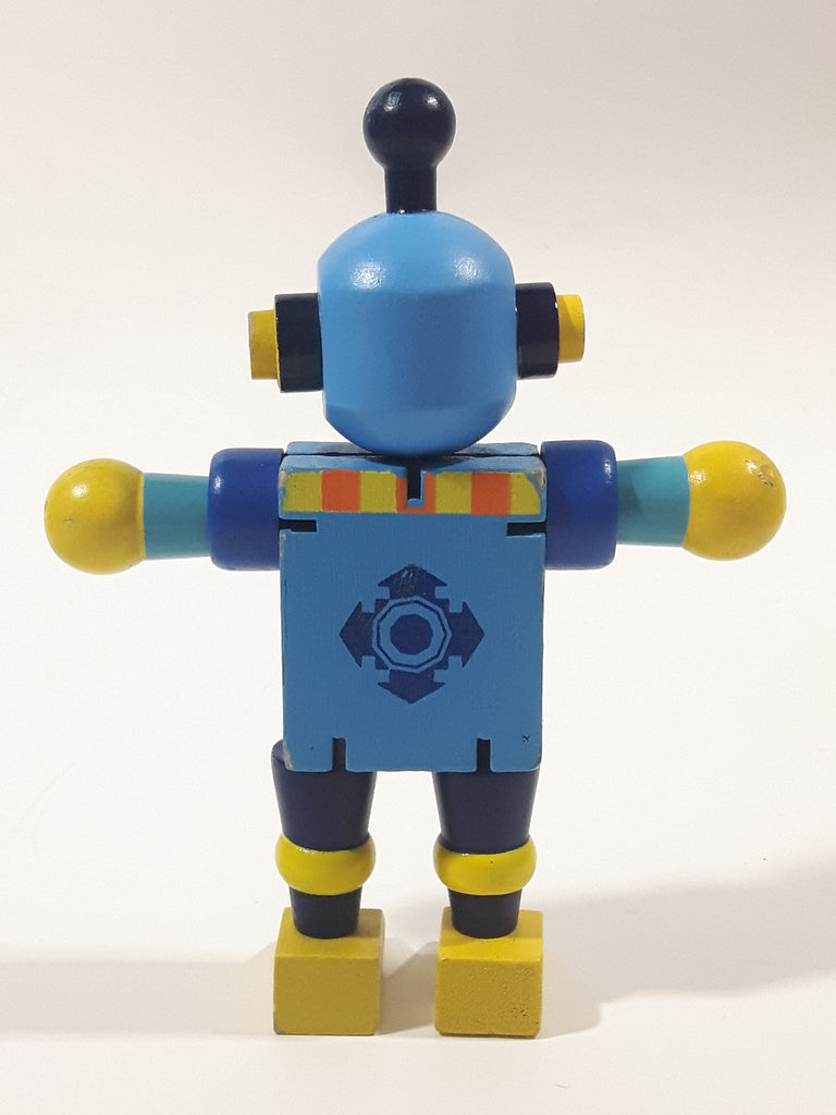 Wooden Blue Robot with Stretch Band Joints 4 3/4" Tall Toy Figure ...