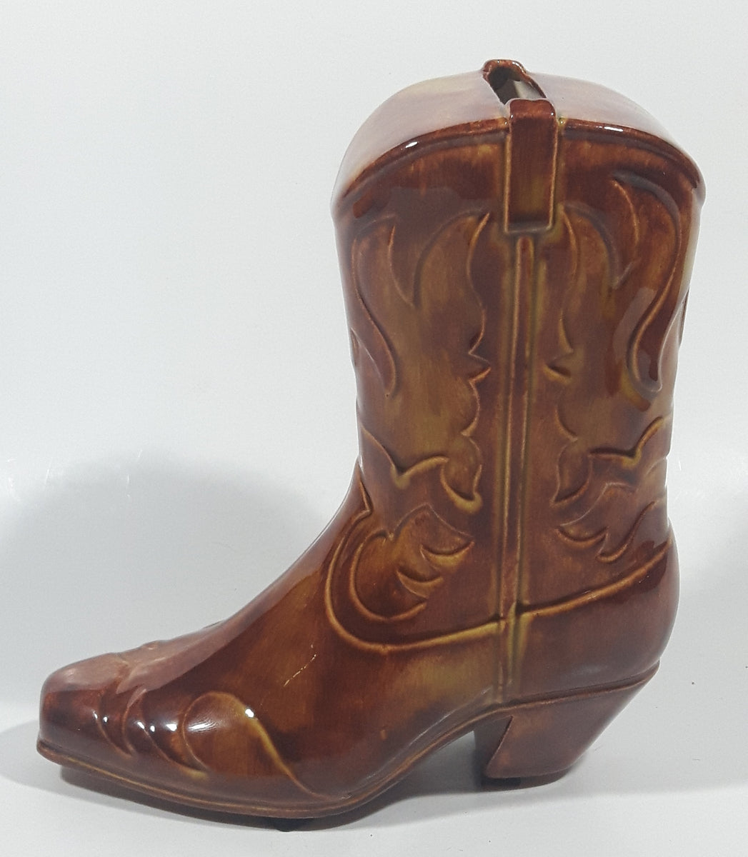 Vintage Brown Cowboy Boot 6 1/2" Tall Ceramic Coin Bank – Treasure ...