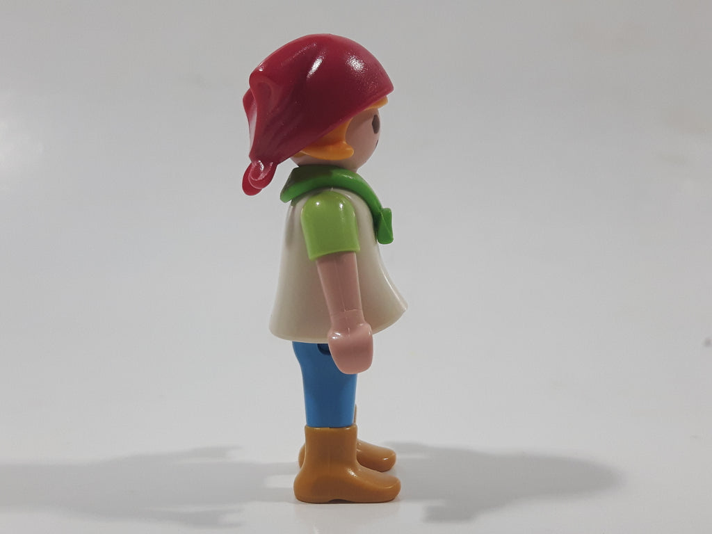 1992 Geobra Playmobil Girl with Blonde Hair Red Bonnet in White and Gr ...