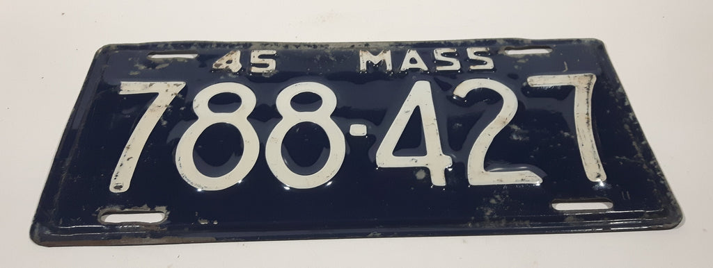 1945 Massachusetts Dark Blue with White Letters Metal Vehicle License ...