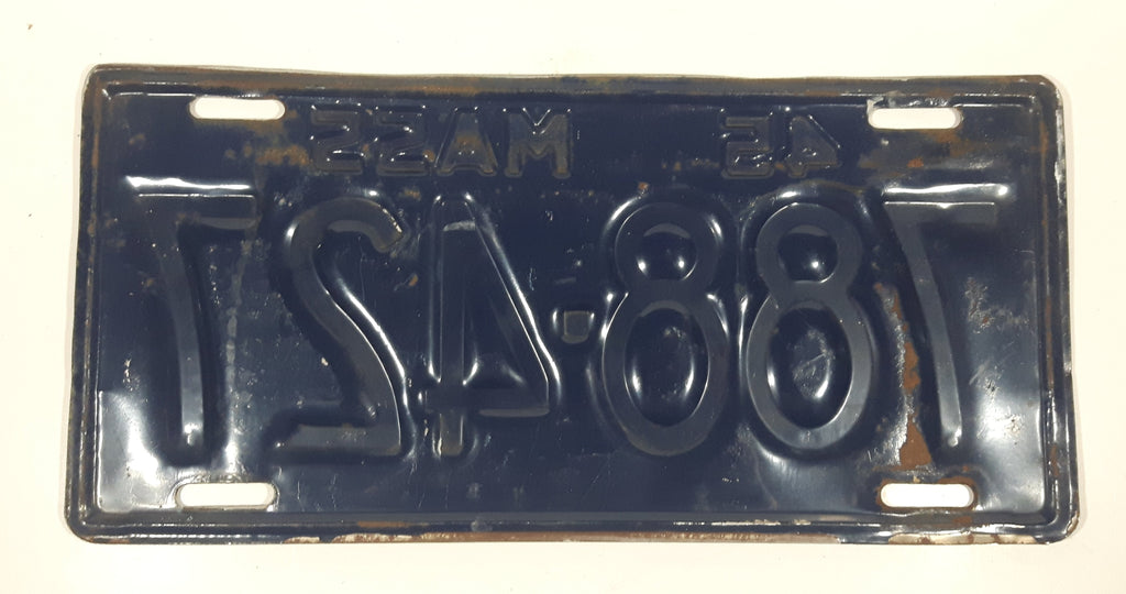 1945 Massachusetts Dark Blue with White Letters Metal Vehicle License ...