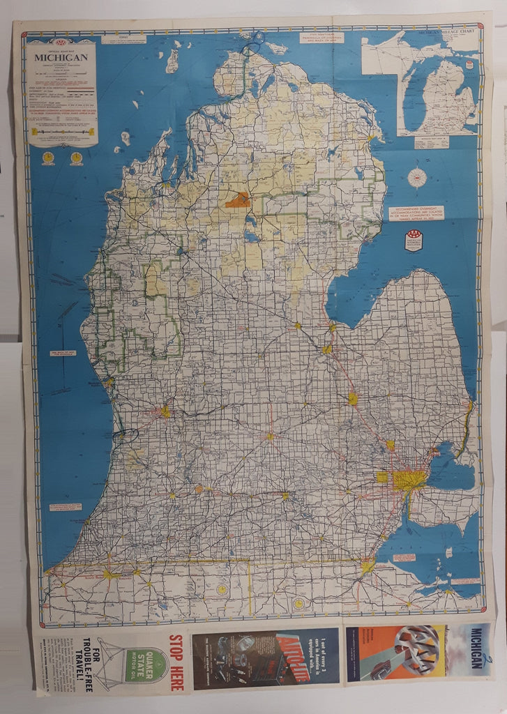 1955-56 Edition AAA American Automobile Association Road Map of Michig ...