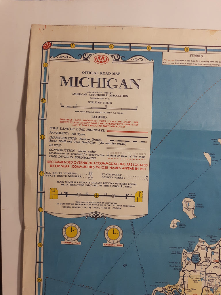 1955-56 Edition AAA American Automobile Association Road Map of Michig ...