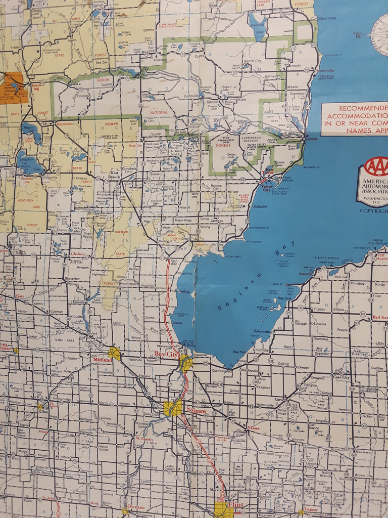 1955-56 Edition AAA American Automobile Association Road Map of Michig ...