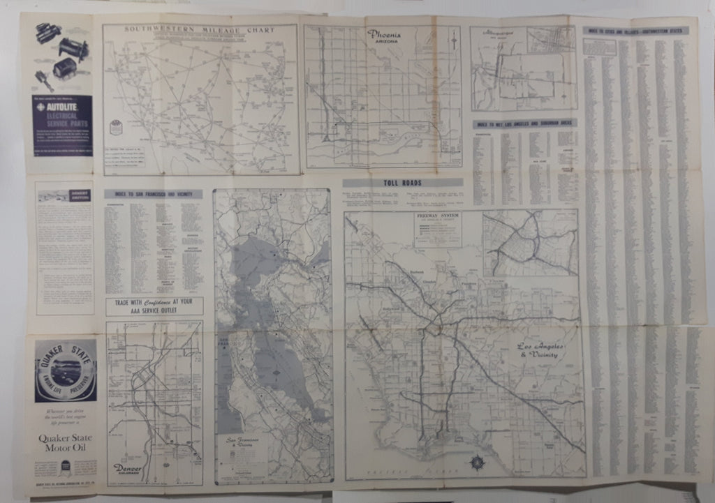 1961 AAA American Automobile Association Road Map of Southwestern USA ...