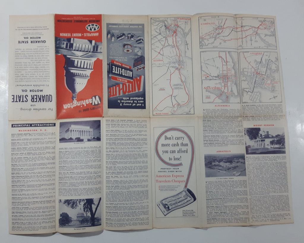 1956-57 AAA American Automobile Association Visitor's Guide TO Washing ...