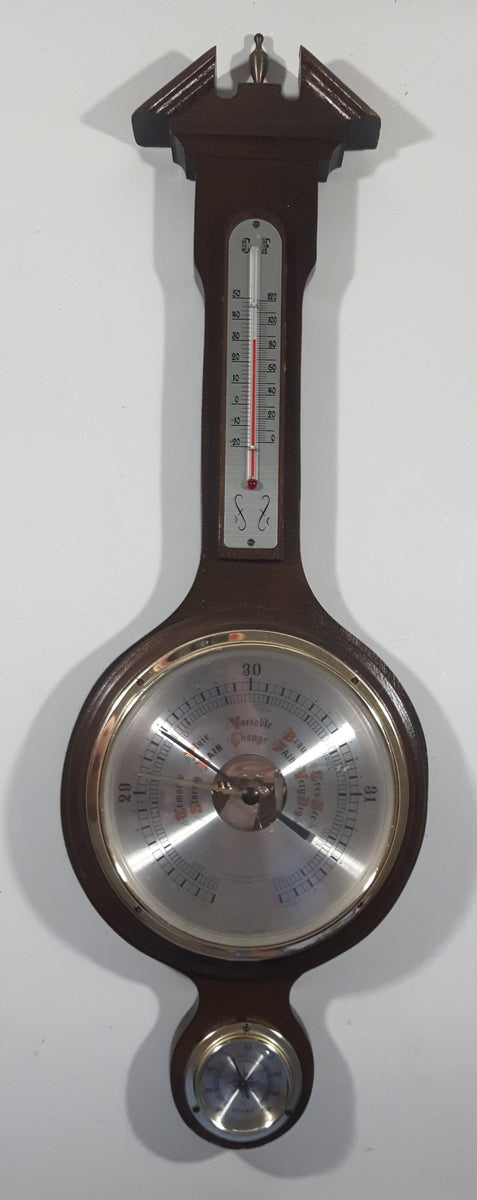 Vintage 21" Tall Wood Barometer Thermometer Hygrometer Weather Station ...