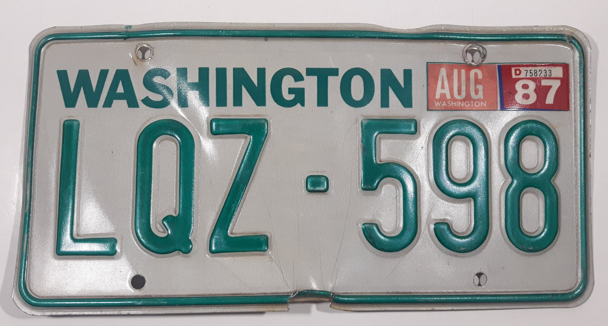 1987 Washington State White with Green Letters Vehicle License Plate T ...