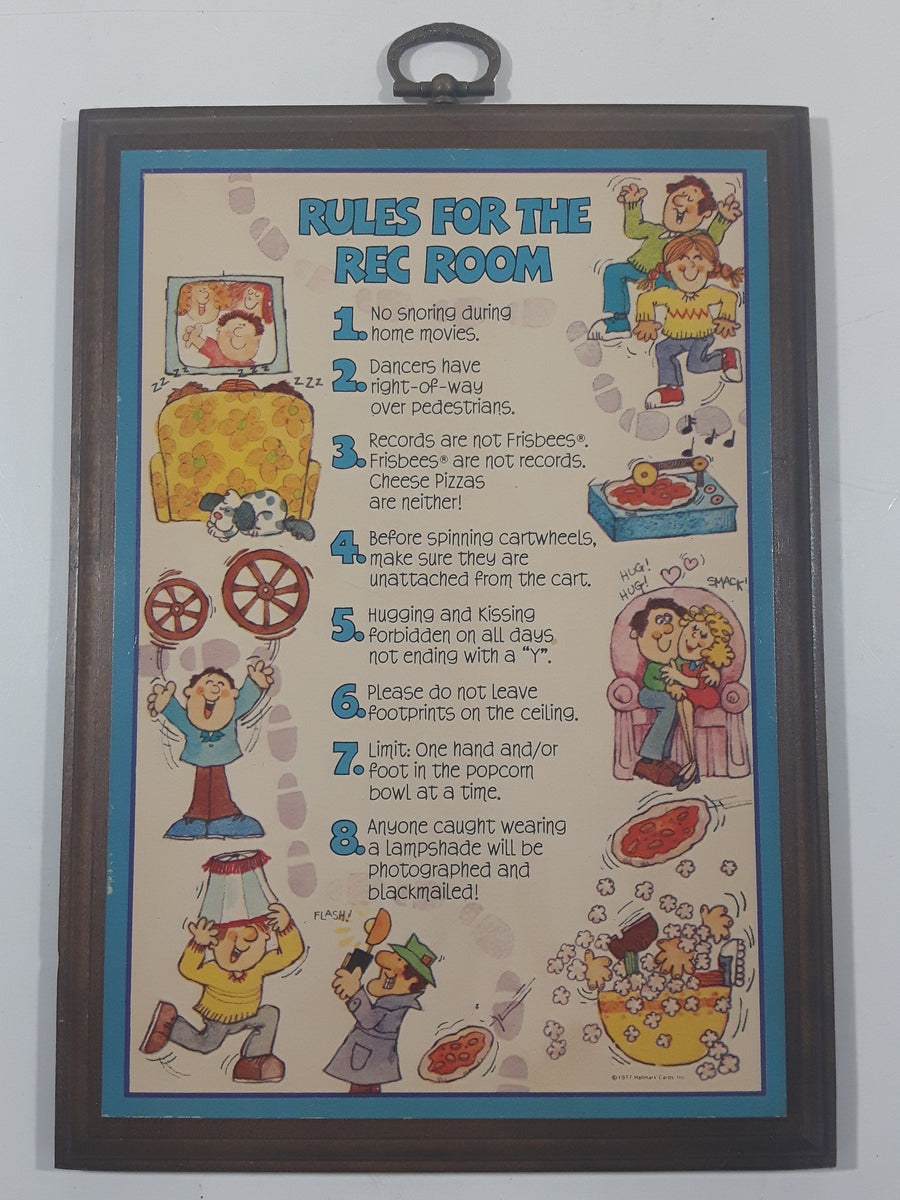 Vintage 1977 Hallmark Cards Rules For The Rec Room 5 3/4" x 8" Wood Wa ...