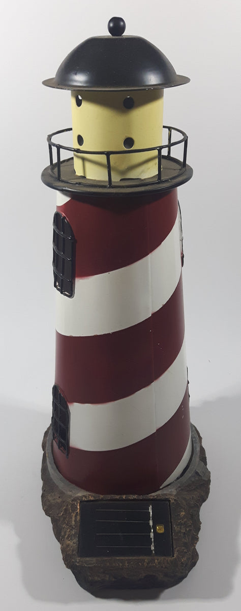 Solar Red and White Lighthouse Shaped 13 1/4" Tall Metal and Resin Not ...