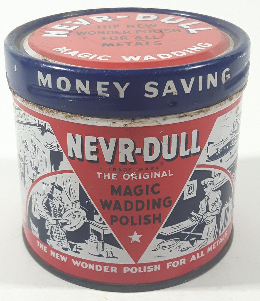 Vintage Nevr-Dull The Original Magic Wadding Polish 2 5/8" Tall Tin Me ...