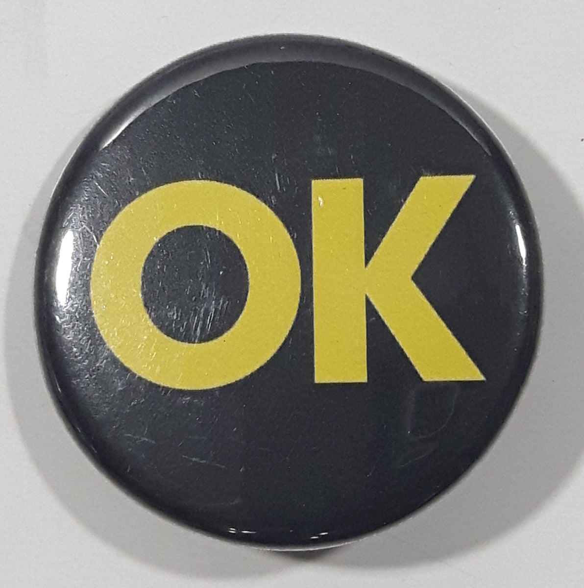 OK Yellow and Black 1 1/8" Round Button Pin – Treasure Valley Antiques ...