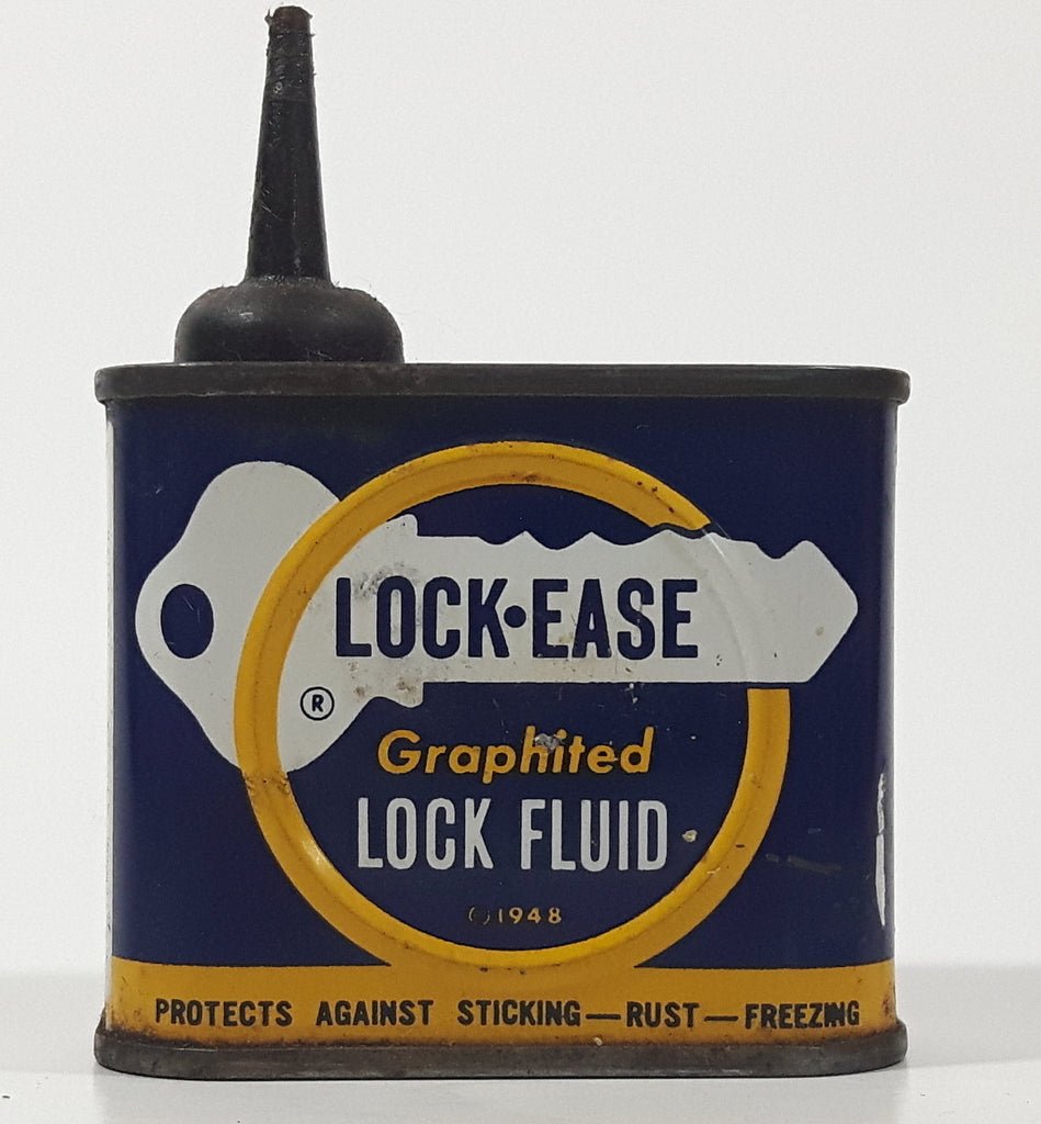 Vintage 1948 Lock Ease Graphited Lock Fluid 4 Fl. Oz. 2 3/4" Tall Meta ...