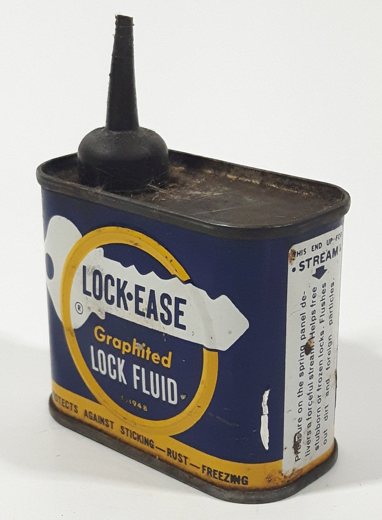 Vintage 1948 Lock Ease Graphited Lock Fluid 4 Fl. Oz. 2 3/4" Tall Meta ...