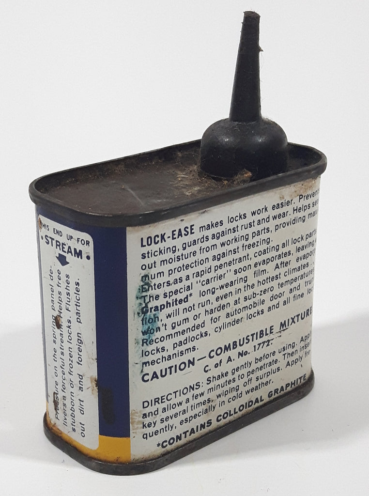 Vintage 1948 Lock Ease Graphited Lock Fluid 4 Fl. Oz. 2 3/4" Tall Meta ...