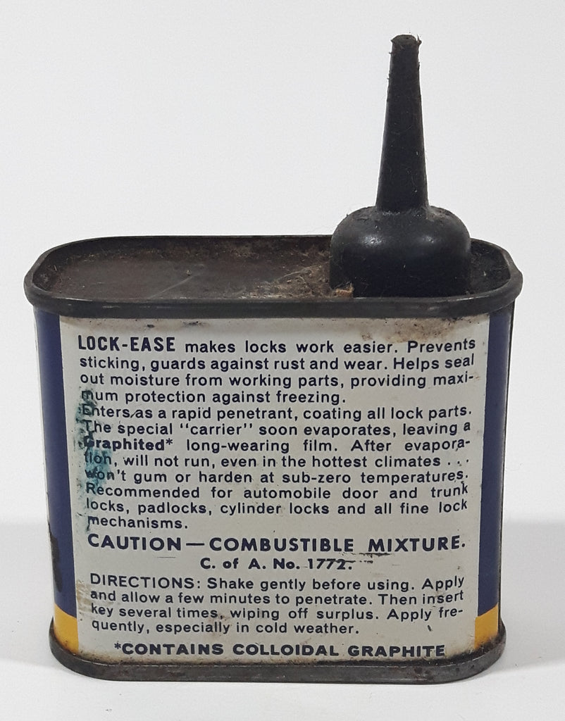 Vintage 1948 Lock Ease Graphited Lock Fluid 4 Fl. Oz. 2 3/4" Tall Meta ...